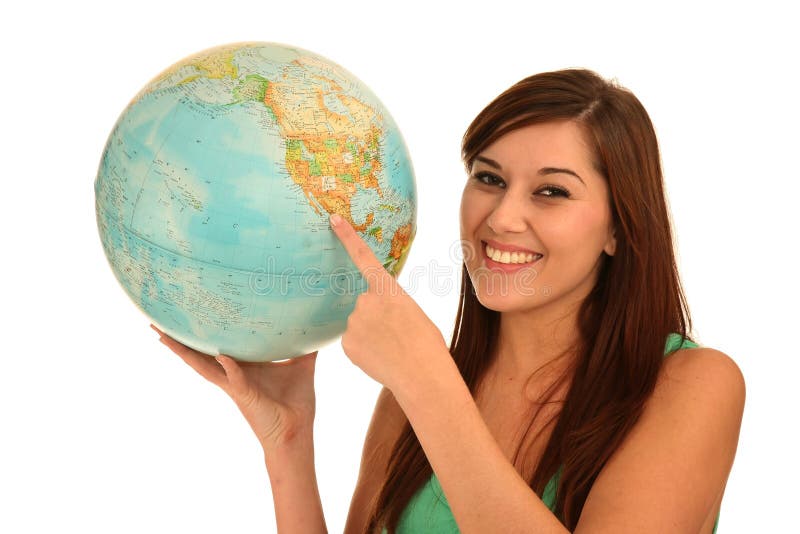 Beautiful Woman with World Globe Stock Image - Image of protect, globe ...