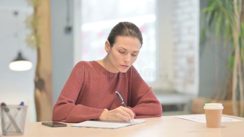 Beautiful Woman Writing Letter in Office Stock Footage - Video of ...