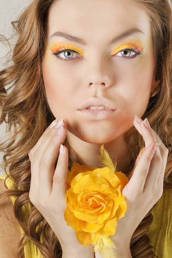Woman with yellow make-up stock photo. Image of color - 24448772