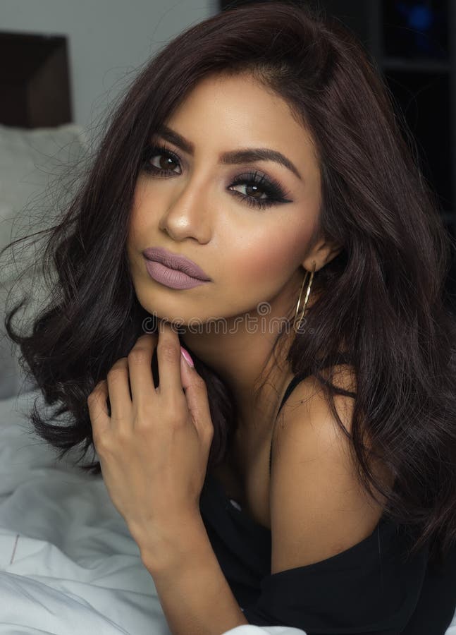 Beautiful Womans Face Exotic Features Stock Photo - Image of lingerie ...