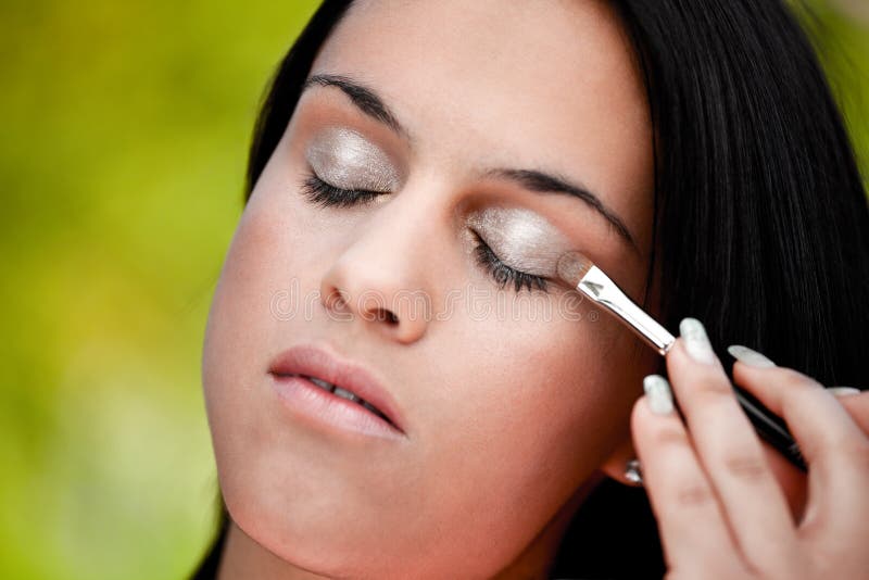 Beautiful Women Applying Eye Shadow Stock Image - Image of acrylic ...