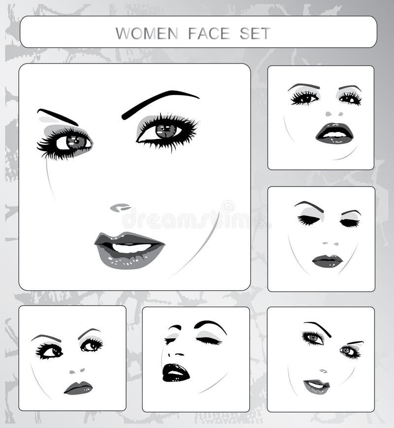 Beautiful Women Faces Collection, Vector Stock Vector - Illustration of ...