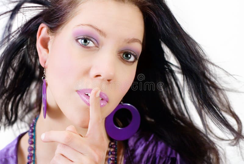 Beautiful Women with Finger on Lips Stock Image - Image of expression ...