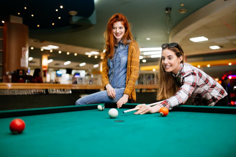 Beautiful Women Playing Billiards Stock Photo - Image of beautiful ...
