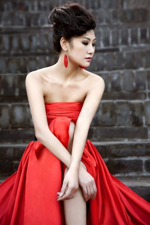 Beautiful Women with Red Cloth Stock Image - Image of isolated, girl ...