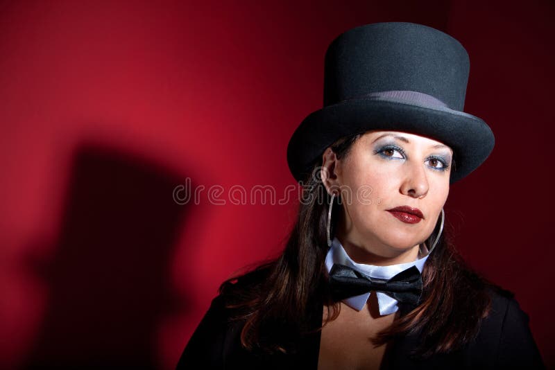 Beautiful Women in Top Hat and Bow-tie Stock Photo - Image of costume ...