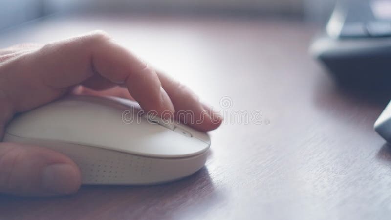 Beautiful Women are Using the Desk on the Room. Computer Mouse. Hand ...