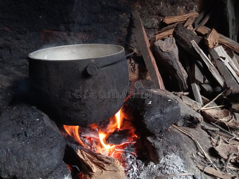 Beautiful Wood Burning Fire Using a Traditional Kitchen Stock Image ...