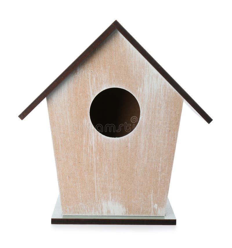Beautiful Wooden Bird Box Isolated on White Stock Photo - Image of ...