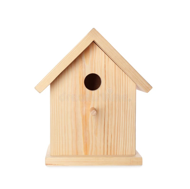 Beautiful Wooden Bird Box Isolated on White Stock Photo - Image of ...