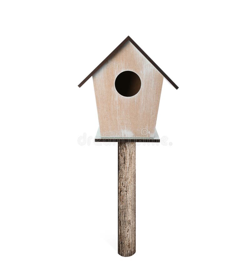 Beautiful Wooden Bird Box Isolated on White Stock Image - Image of ...