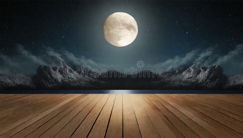 Wooden Floor and Full Moon in the Night Sky. AI Generated Stock ...