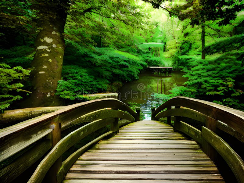 Beautiful Wooden Path with a Bridge in the Forest, Ai Generated Stock ...