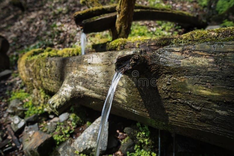 Beautiful Wooden Water Fountain in the Forest Stock Image - Image of ...