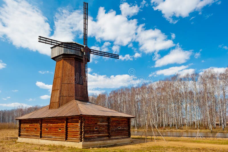 Beautiful Wooden Windmill in Field Stock Image - Image of buildings ...