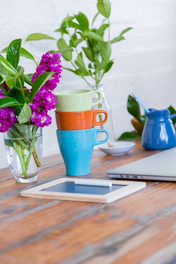 Beautiful Work Desk Still Life Stock Image - Image of chalk, coffee ...