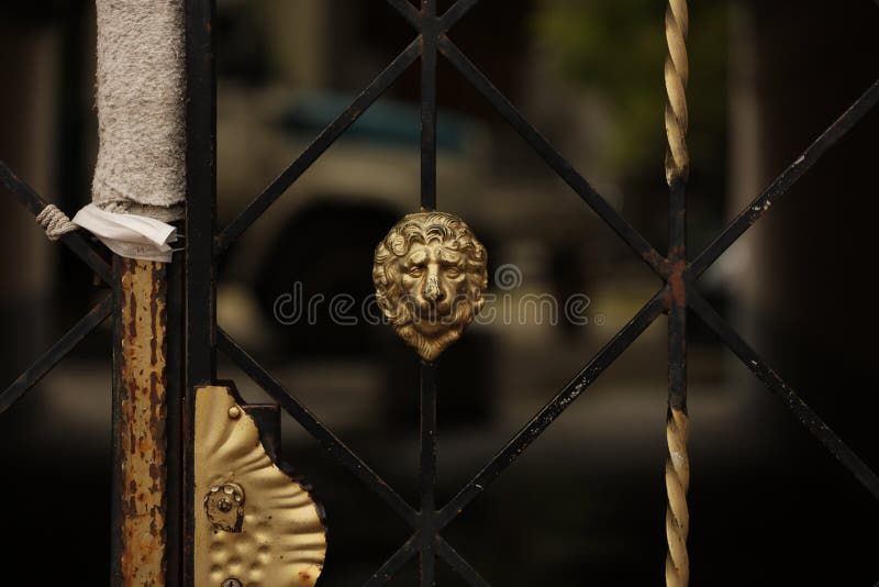 Beautiful Wrought Iron Gates, the Head of a Lion Stock Image - Image of ...
