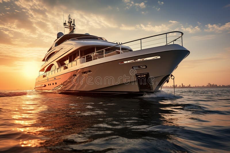 Beautiful Yacht in Ocean at Sunset Stock Image - Image of view ...