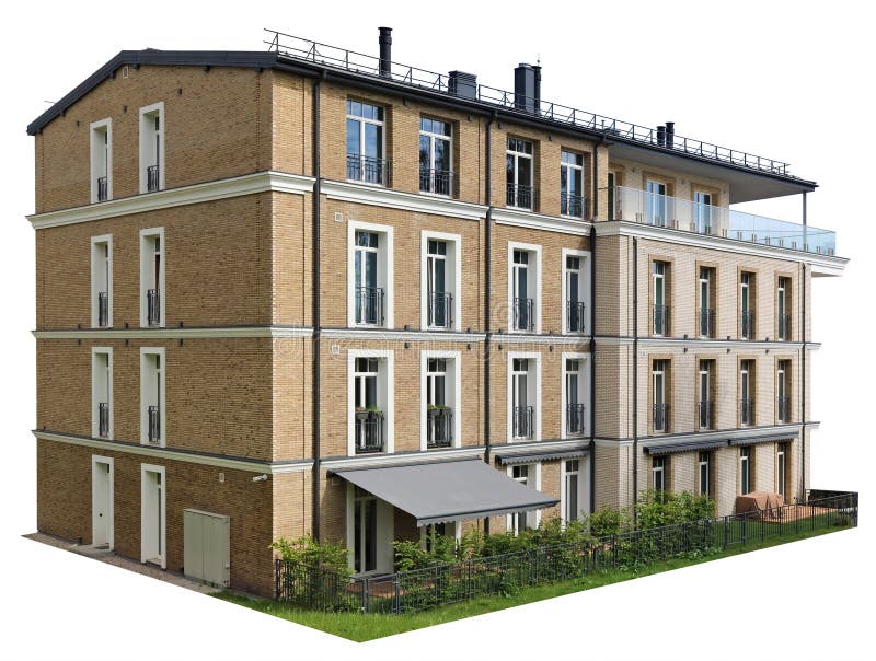 Beautiful Yellow Brick Building Isolated Stock Photo - Image of metal ...