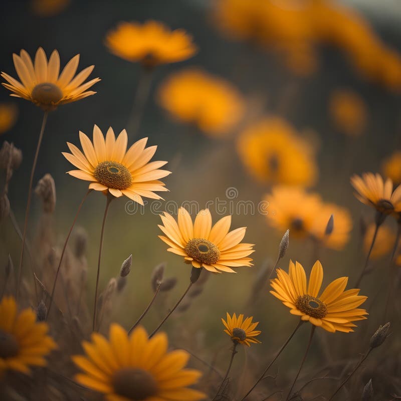 Beautiful Yellow Daisies on the Meadow at Sunset. Generative Ai Stock ...