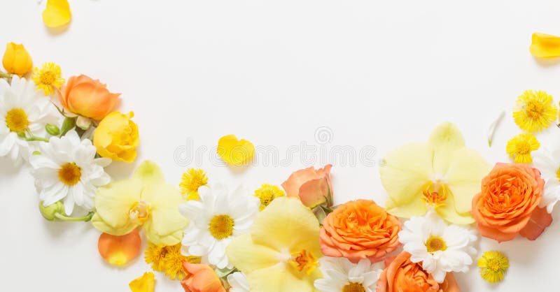 Yellow and Orange Floral Pattern on White Background Stock Photo ...