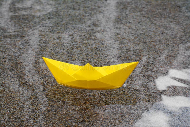 Beautiful Yellow Paper Boat on Water Outdoors Stock Image - Image of ...