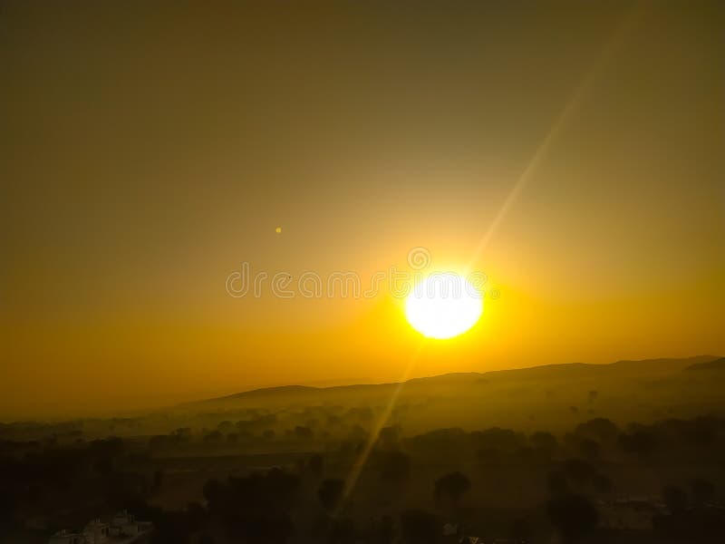 Beautiful Yellow Sun Rising Over the Field Stock Image - Image of ...