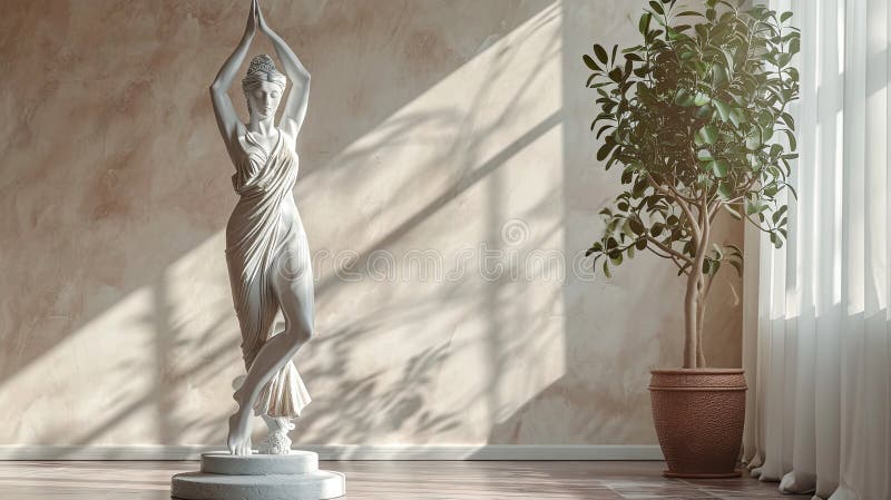 Beautiful Yoga Studio with Woman Statue and Sun Lights Stock ...