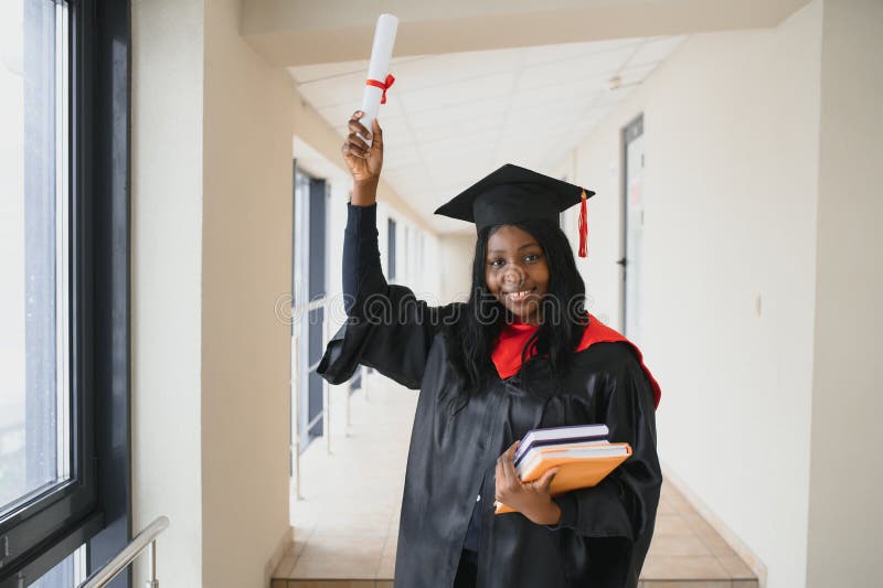 Beautiful Young Afro American Graduate Holding Diploma Stock Image ...