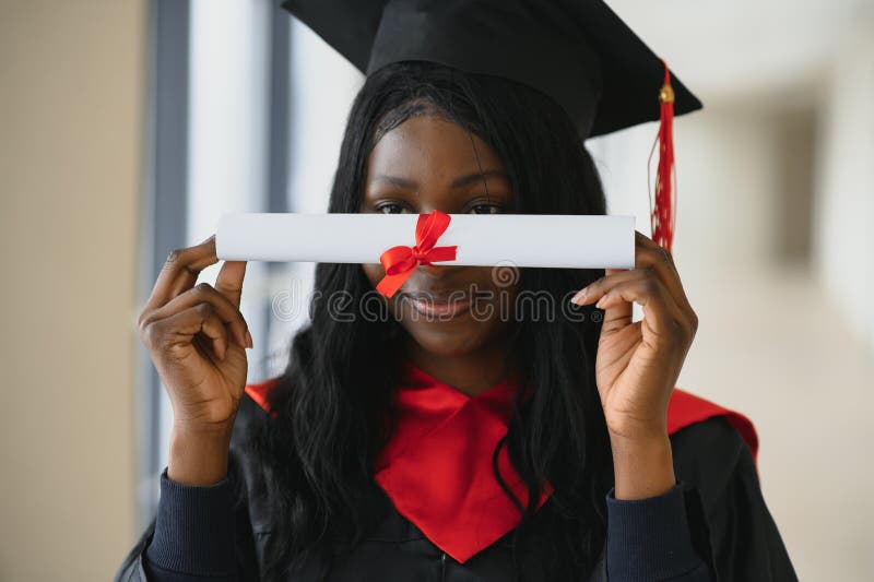 Beautiful Young Afro American Graduate Holding Diploma Stock Image ...