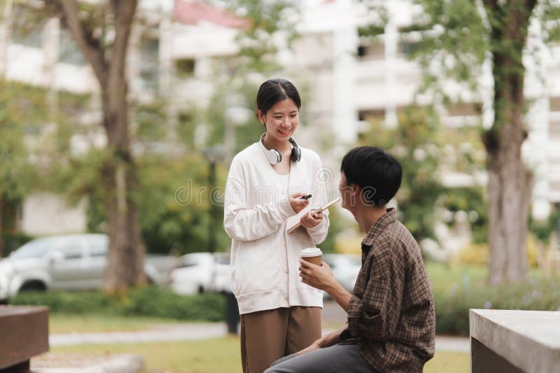 Beautiful Young Asian People College Student with Friends at Outdoors ...