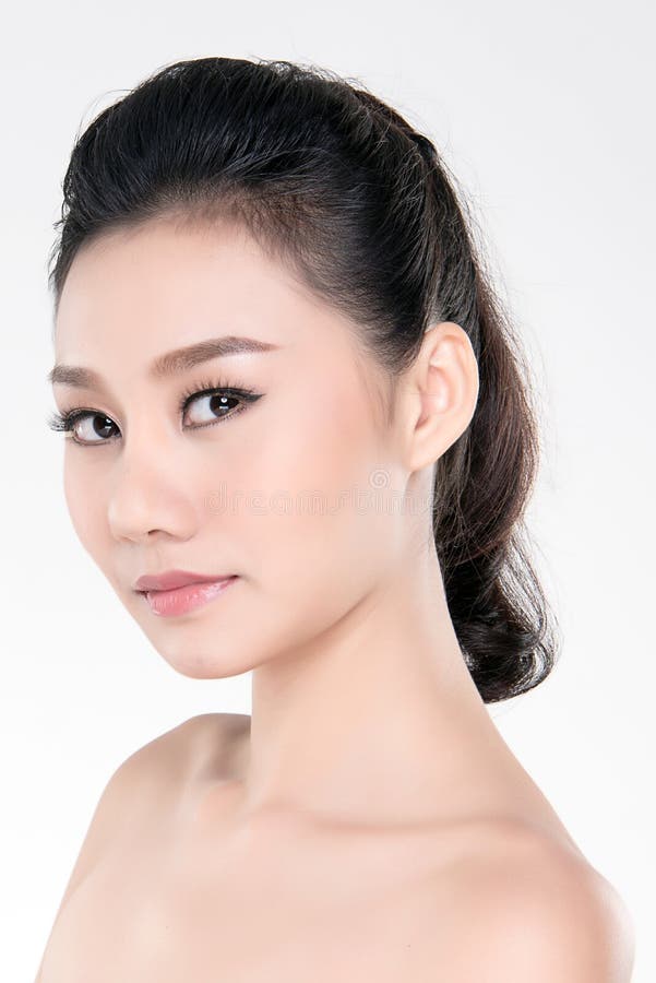 Beautiful Young Asian Woman With Clean Fresh Skin Look Away Girl