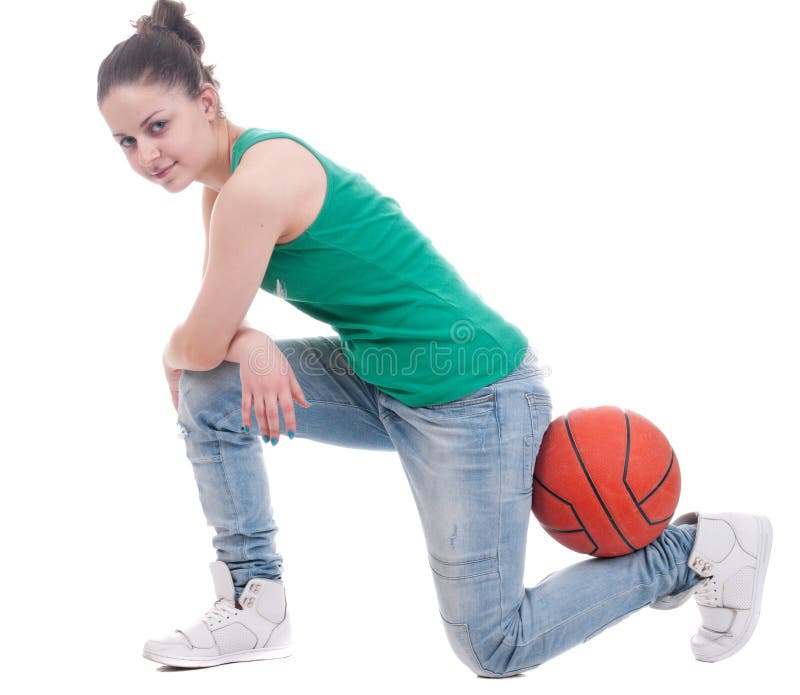 Beautiful Young Basketball Woman in Studio Stock Image - Image of ...