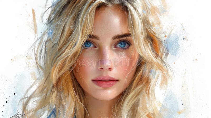 Beautiful Young Blond Woman With Blue Eyes Ai Generated Stock