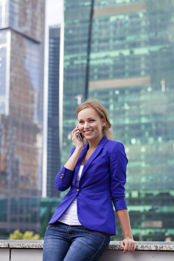 Beautiful Young Blonde Calling by Phone Stock Image - Image of city ...