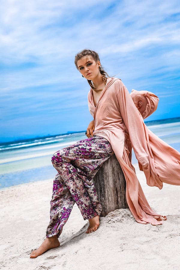 Beautiful Young Boho Style Woman on the Beach Stock Image - Image of ...