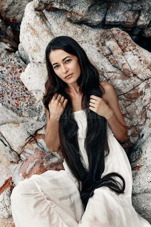 Beautiful Young Boho Style Woman in White Dress Stock Image - Image of ...