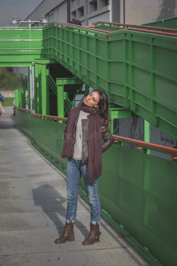 Beautiful Young Brunette Hitching a Ride Stock Photo - Image of ...