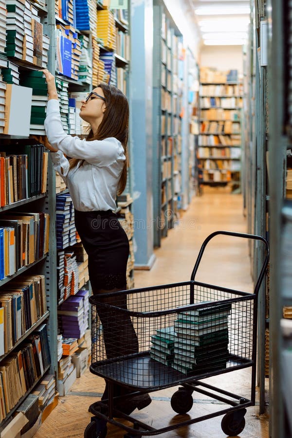 Library Worker Putting Books in Order Stock Image - Image of attractive ...