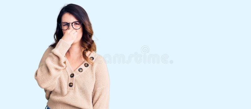 Beautiful Young Brunette Woman Wearing Casual Clothes And Glasses