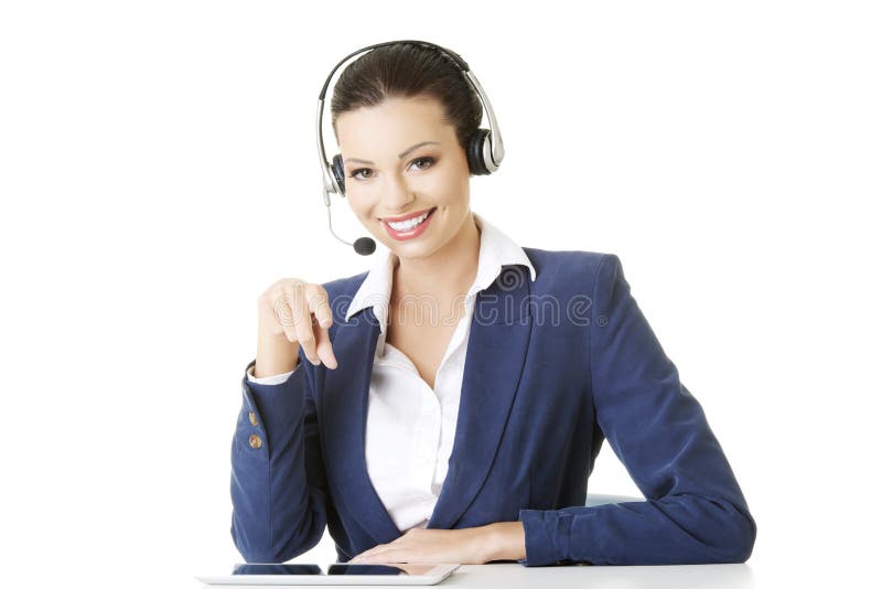 Beautiful Young Call-center Assistant at the Desk Stock Image - Image ...