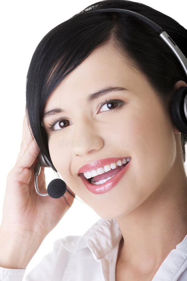 Beautiful Young Call-center Assistant Smiling Stock Photo - Image of ...