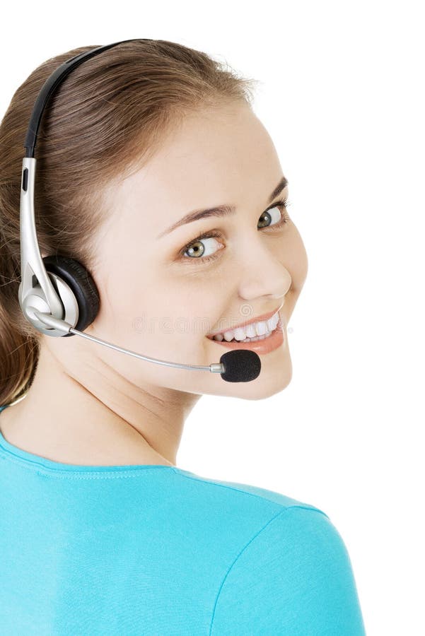 Beautiful Young Call-center Assistant Smiling Stock Photo - Image of ...