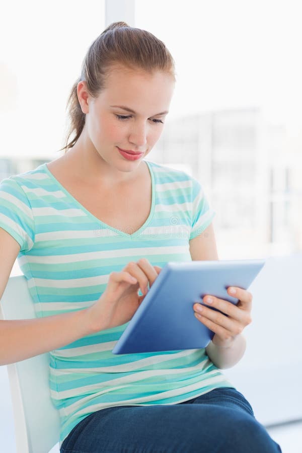 Beautiful Young Casual Woman Using Digital Tablet Stock Photo - Image ...