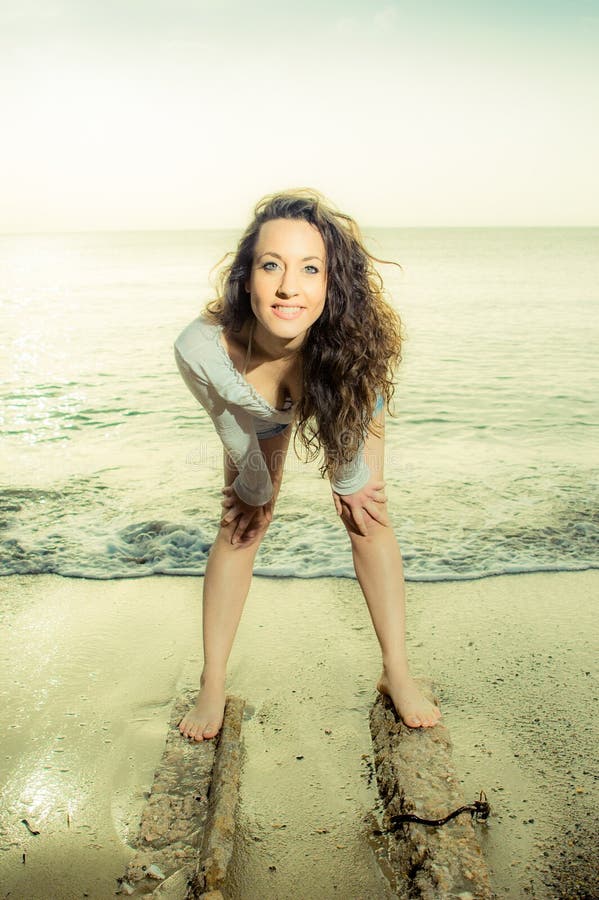 Beautiful Young Caucasian Girl at the Beach Stock Photo - Image of ...