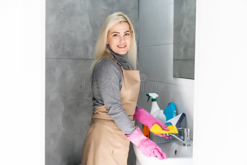 Beautiful Young Cleaner Cleaning Office Stock Image - Image of clean ...