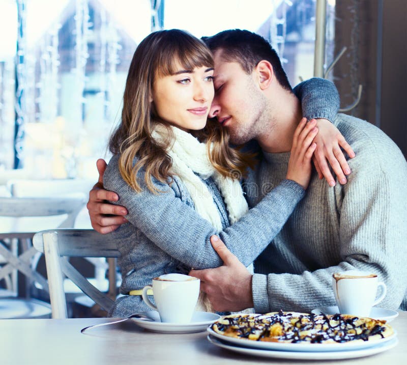 Beautiful Young Couple in Love in Cafe Stock Image - Image of feel ...