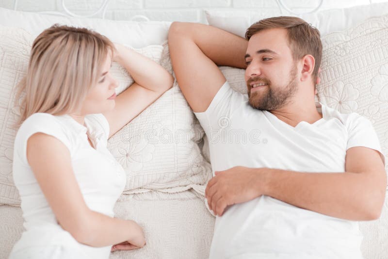 Sensual Young Couple Together In Bed Happy Couple In Bedroom On A