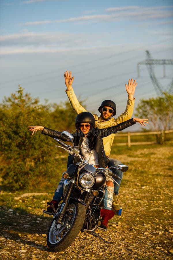 Beautiful Young Couple with a Motorcycle Stock Photo - Image of glamour ...