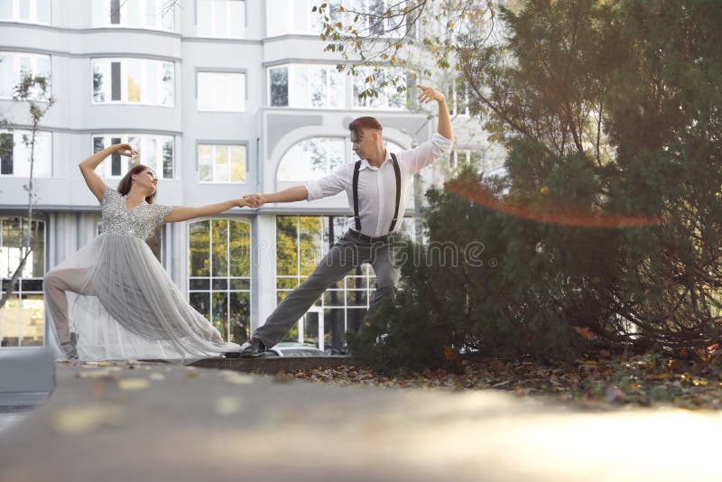 Beautiful Young Couple Practicing Dance Moves Stock Image - Image of ...